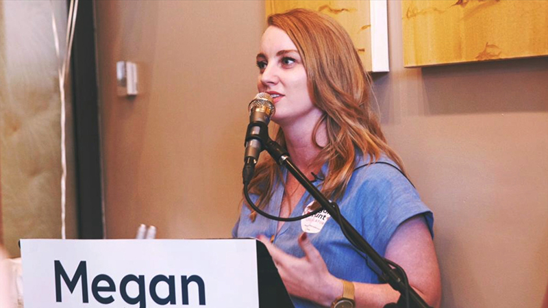 Megan Hunt, candidate for Nebraska legislature, gives her brief but ...